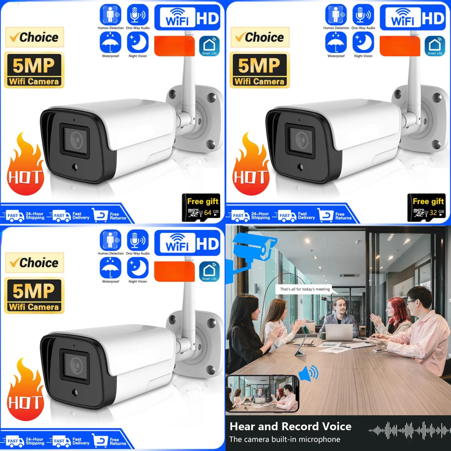 DUFDERIA 5MP Wifi IP Camera Outdoor Audio Record Wireless CCTV Security ...