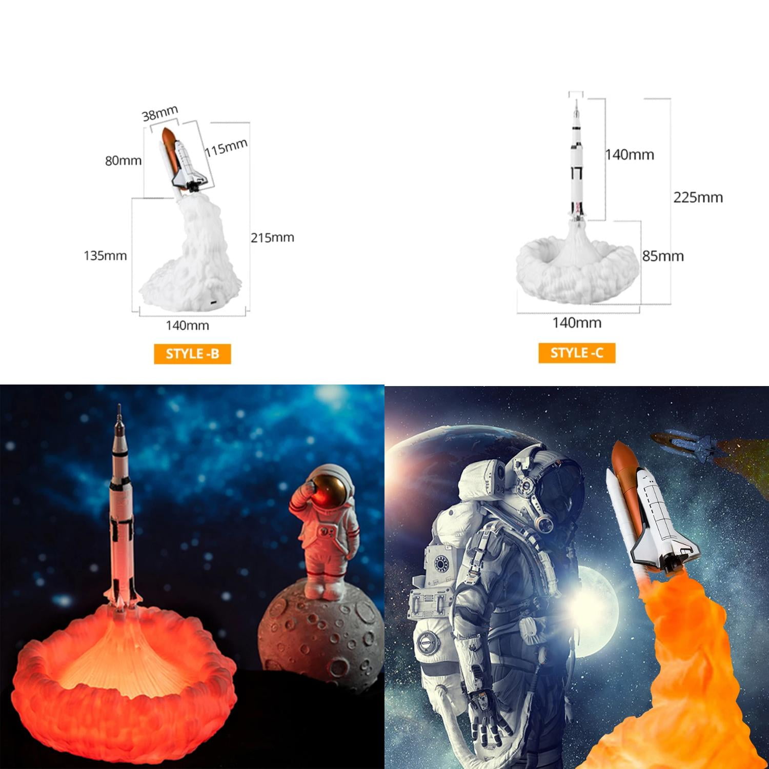 DUFDERIA 800 mAh 3D Print LED Space Shuttle Lamp Rocket Apollo 5 ...
