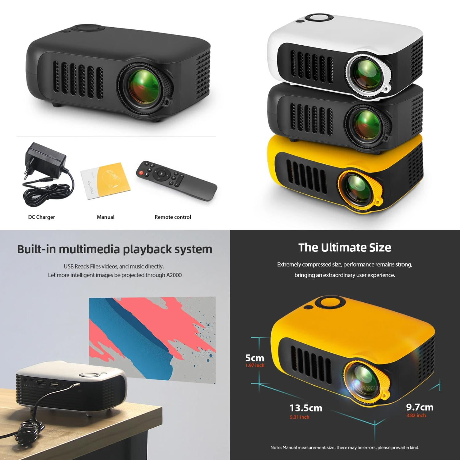 DUFDERIA A2000 MINI Projector Cinema Theater Portable 3D LED Video ...