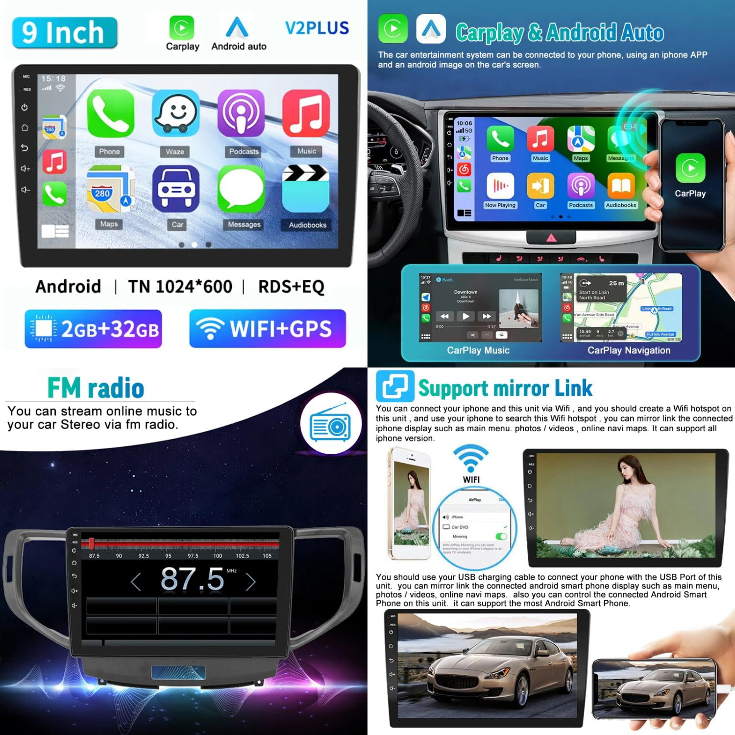 DUFDERIA Android 11 Car Radio Androidauto Carplay 2 Din GPS Car Audio ...