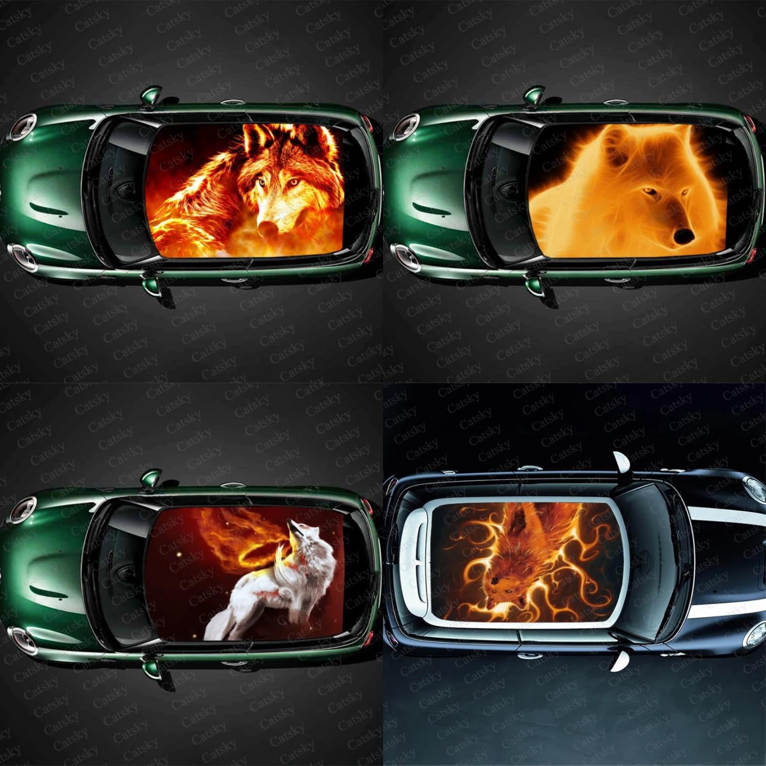 DUFDERIA Animal Fire Wolf Car Roof Sticker Decoration Film SUV Decal ...