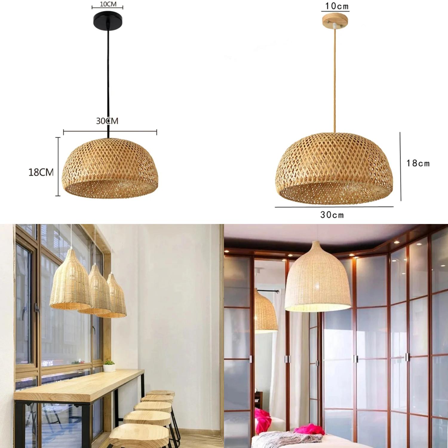 DUFDERIA Bamboo Wicker Rattan Wave Shade Pendant Light Hanging Ceiling ...