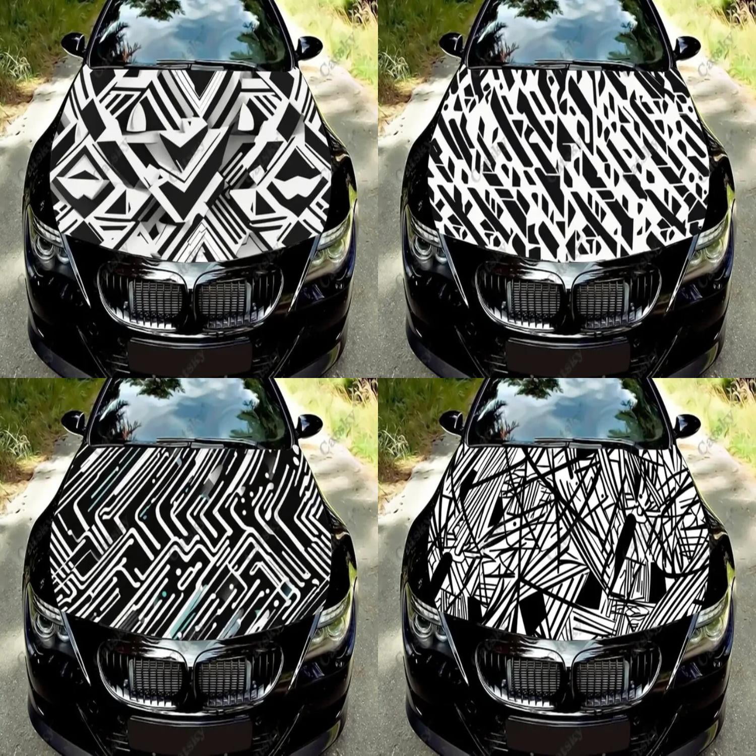 DUFDERIA Black And White Geometric Patterns Car Hood Vinyl Stickers ...