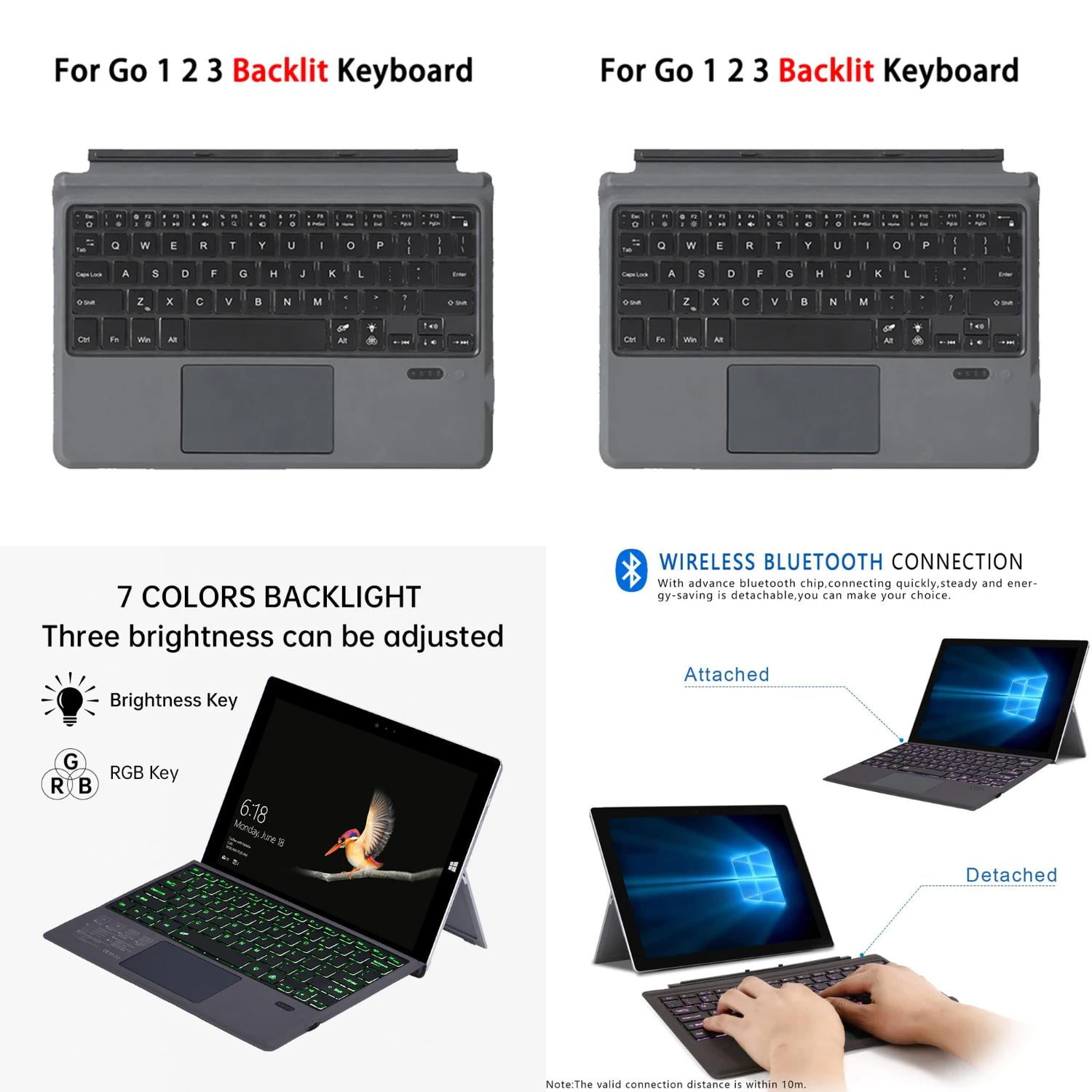 DUFDERIA Bluetooth Keyboard Backlight For Surface Pro 3 4 5 6 7 8 9 Pro ...