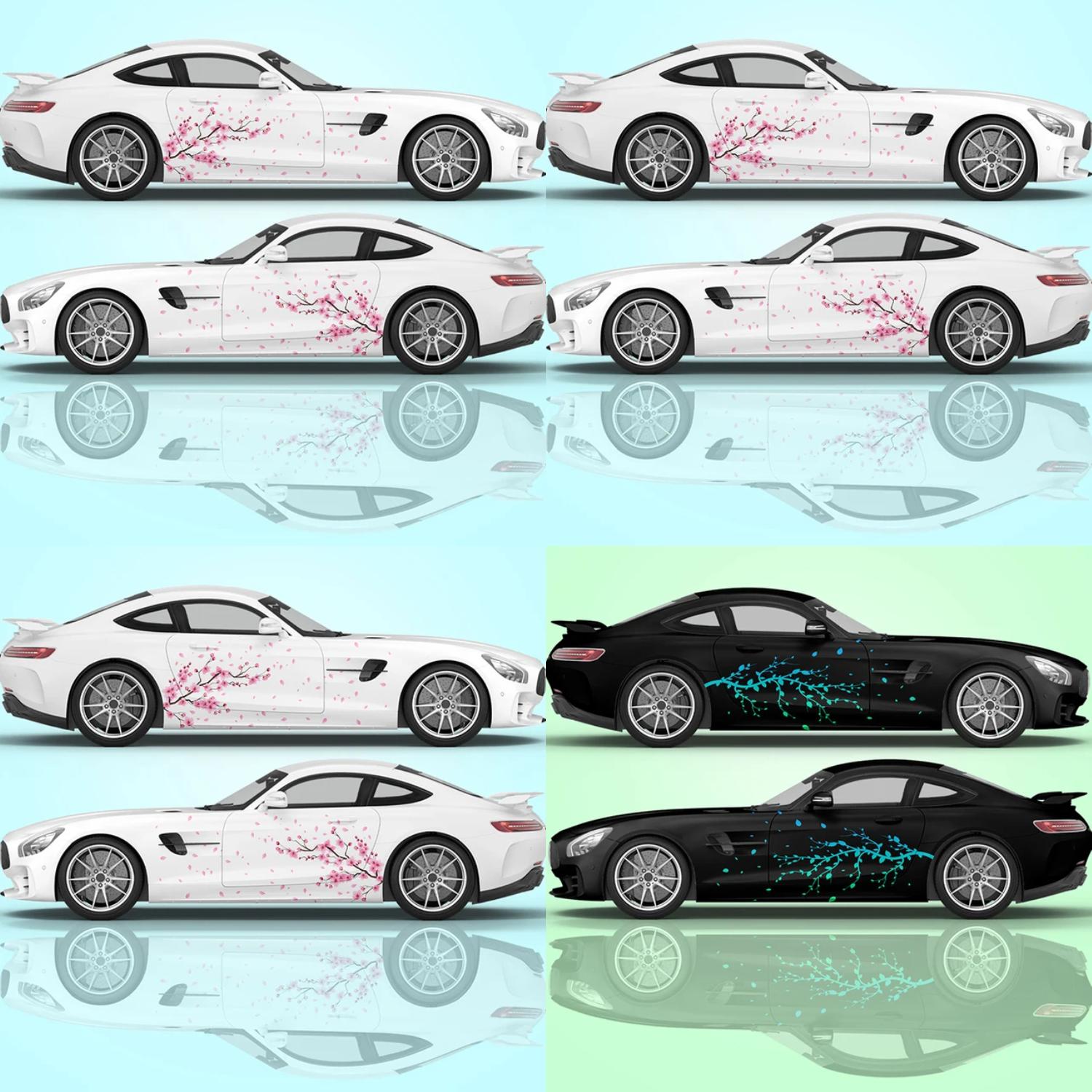 DUFDERIA Cherry Blossom Pink Car Wrap Sticker Flower GM Wrap High ...