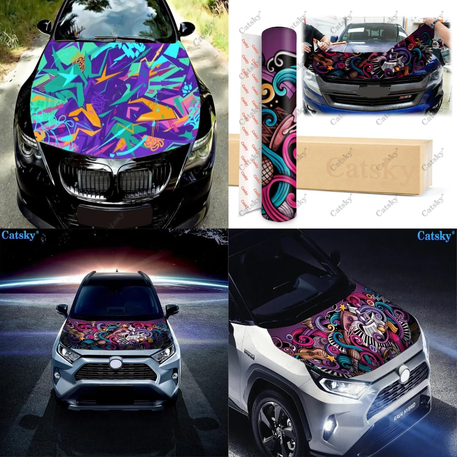 DUFDERIA Colorful Graffiti Art Car Hood Vinyl Stickers Wrap Vinyl Film ...