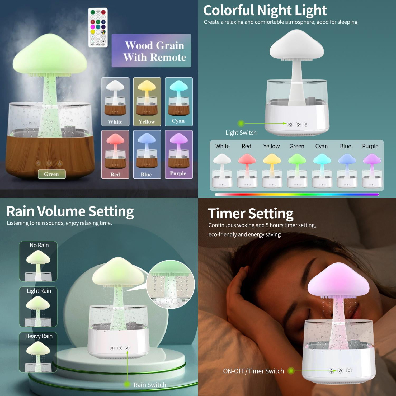 DUFDERIA Colorful Mushroom Essential Oils Diffuser - Rain Cloud ...