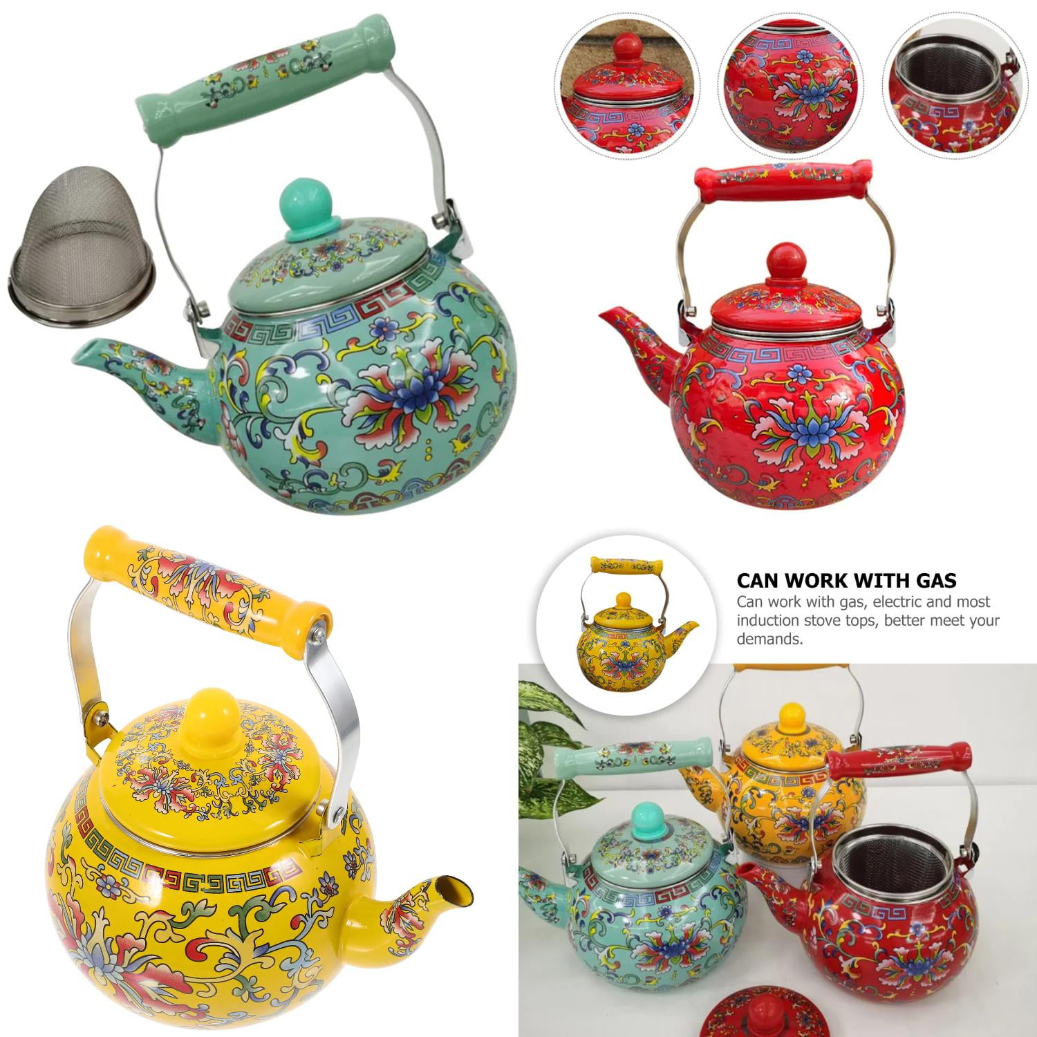 DUFDERIA Doitool Ceramic Enamel Tea Kettle 2.2L Large Porcelain ...