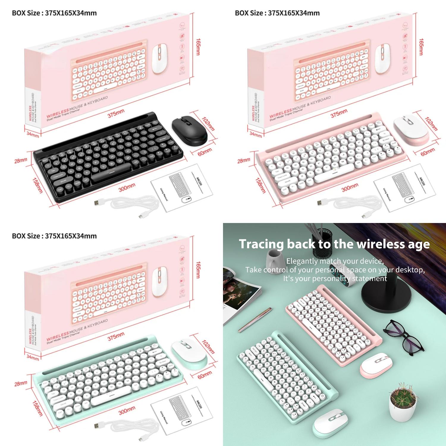 DUFDERIA Dual 2.4G Bluetooth Wireless keyboard Mouse Combos ...