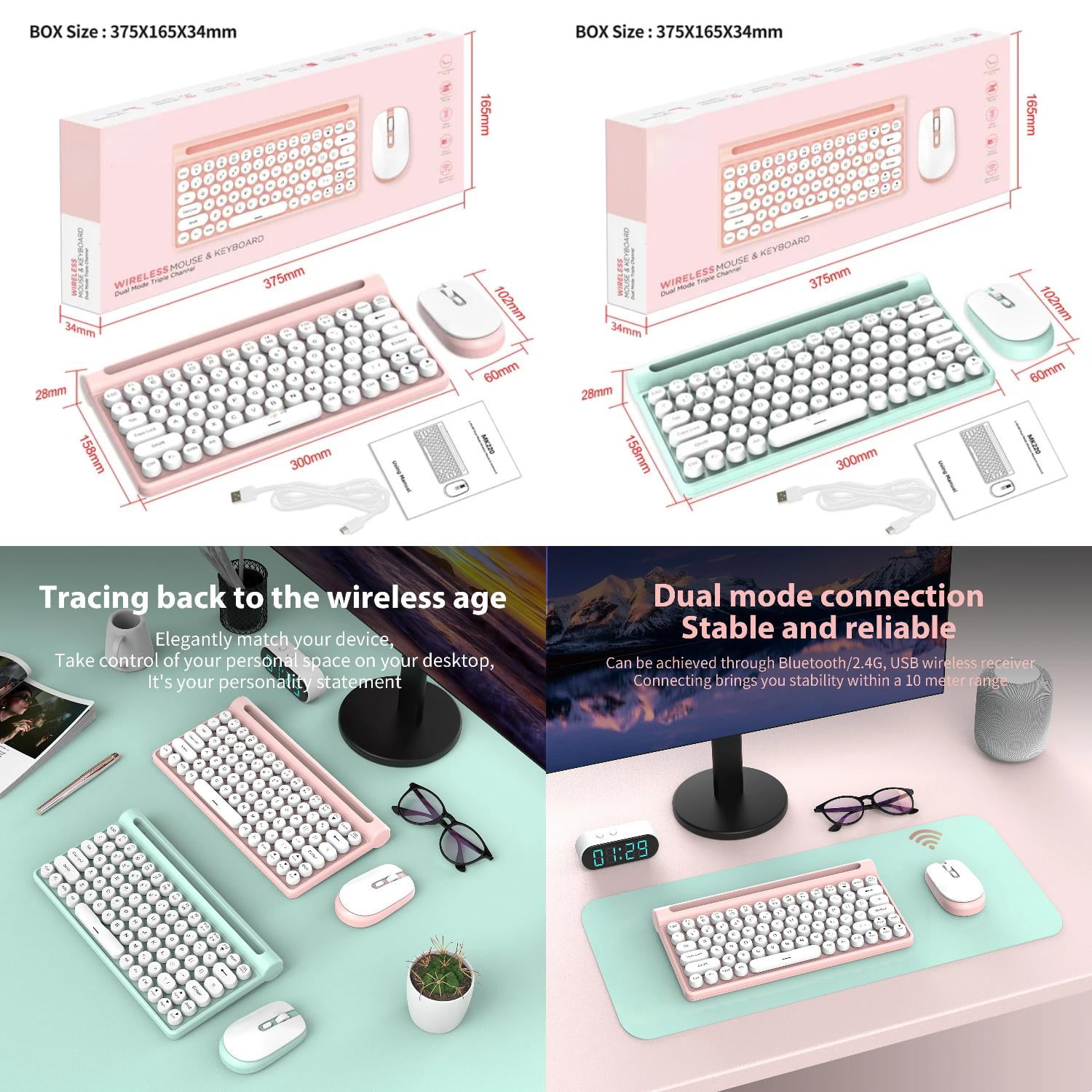 Dufderia Dual 2 4g Bluetooth Wireless Keyboard Mouse Combos Rechargeable Keyboard Silent 1600