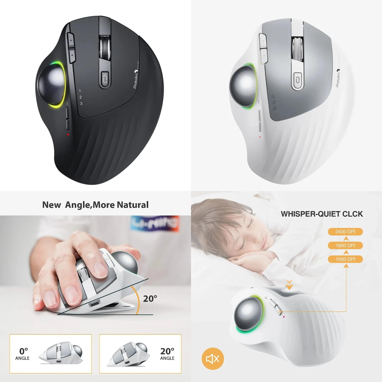 DUFDERIA EM01 Trackball Mouse RGB Wireless 2.4G Bluetooth Ergonomic ...