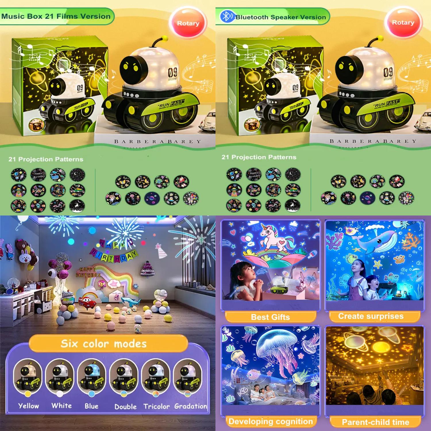 DUFDERIA Favorite Gift Cartoon Robot Car Projection Lamp Dreamy Starry ...