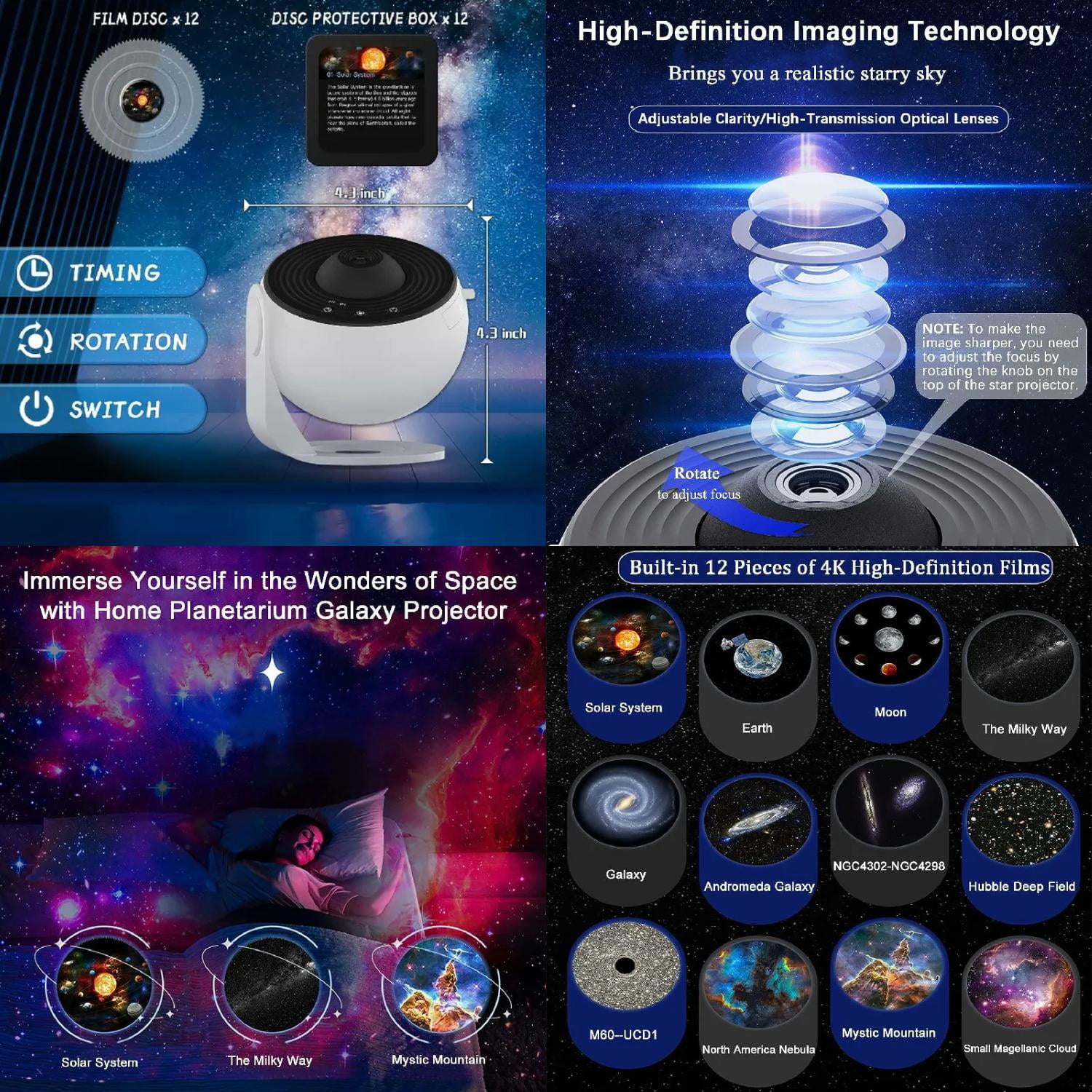 DUFDERIA Gorgeous and Exquisite Rotating Planetarium Night Lamp for ...