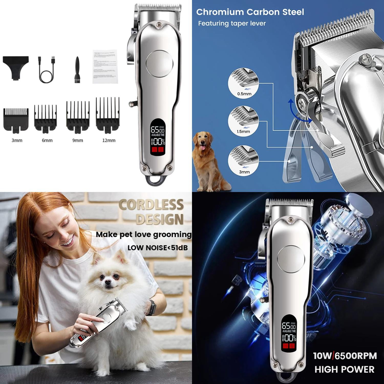 DUFDERIA High-Quality All-Metal Rechargeable Dog Clippers - Advanced ...
