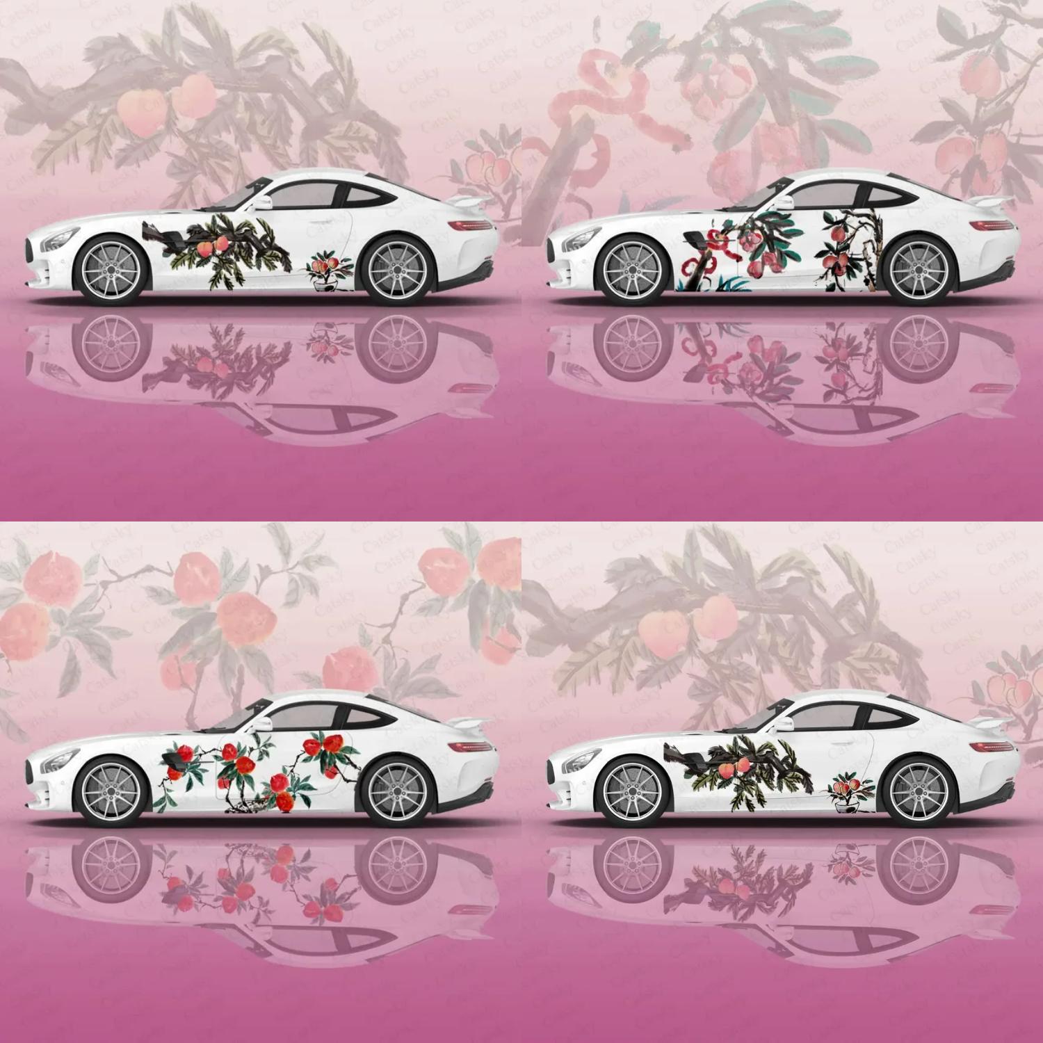 DUFDERIA Ink Peach Tree Car Hood Bonnet Vinyl Decals Protect Door Side ...