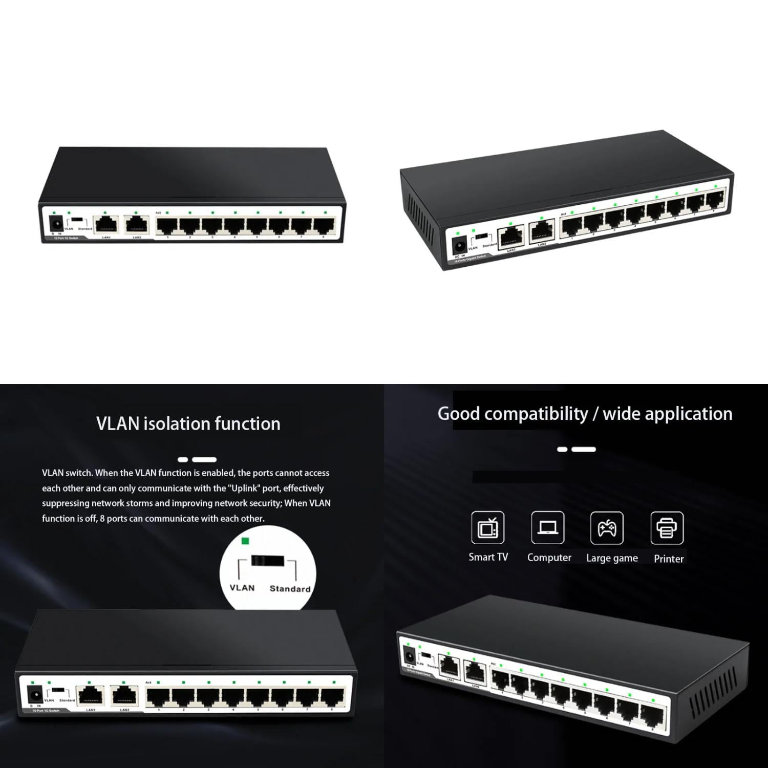DUFDERIA Internet Splitter game 10-Ports gigabit switch RJ45 Ethernet ...