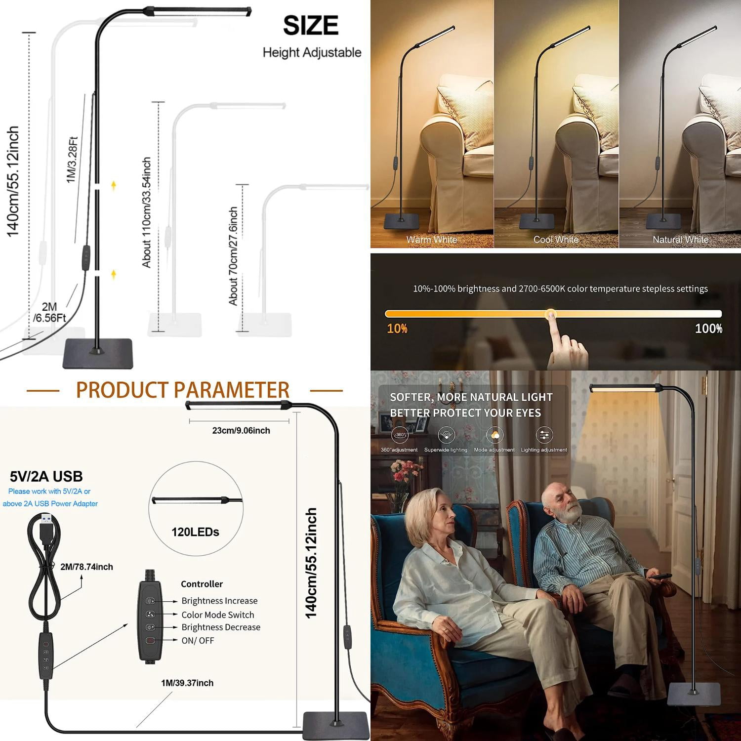 DUFDERIA LED Floor Lamp For Living Room Adjustable Gooseneck Stand ...