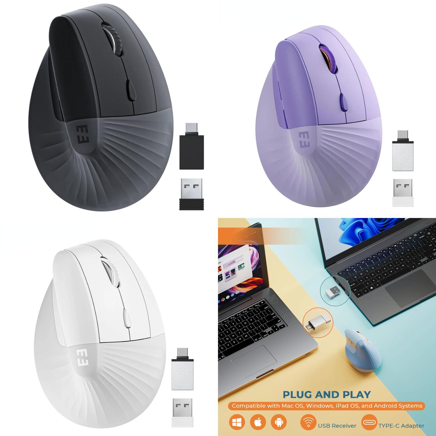 DUFDERIA Lift Vertical Wireless Mouse Type C Rechargeable Ergonomic USB ...