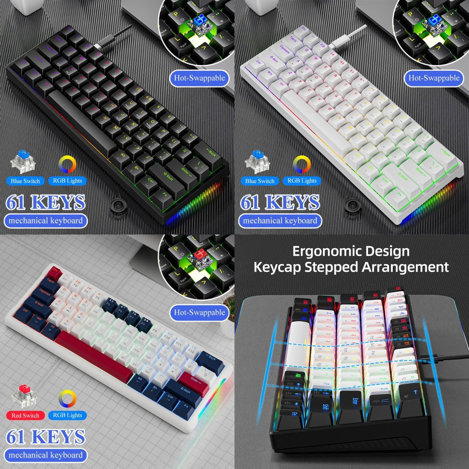 DUFDERIA Mechanical Keyboard Blue /Red Switch Cooling RGB Backlit ...