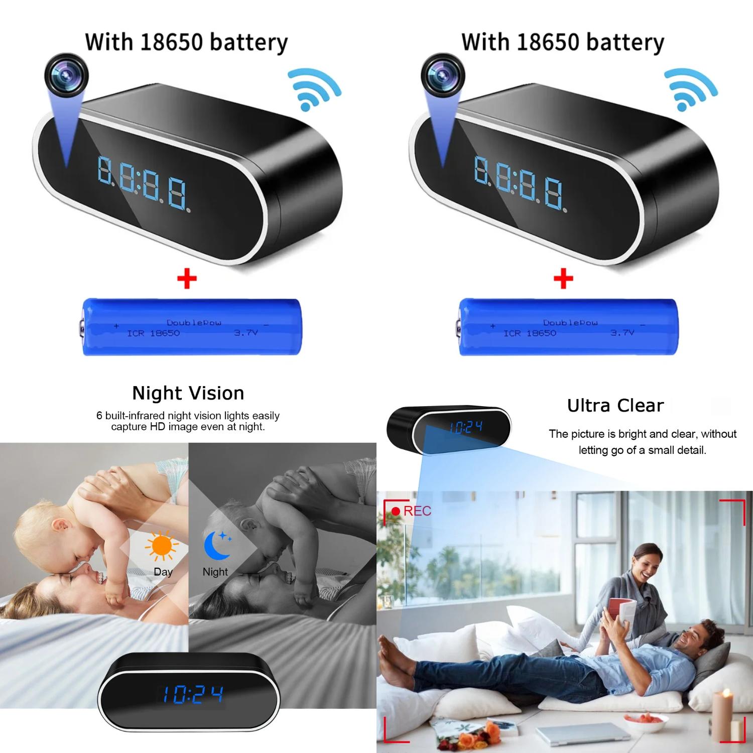 DUFDERIA Mini Camera Clock Full HD 1080P Wireless Wifi Control IR Night ...