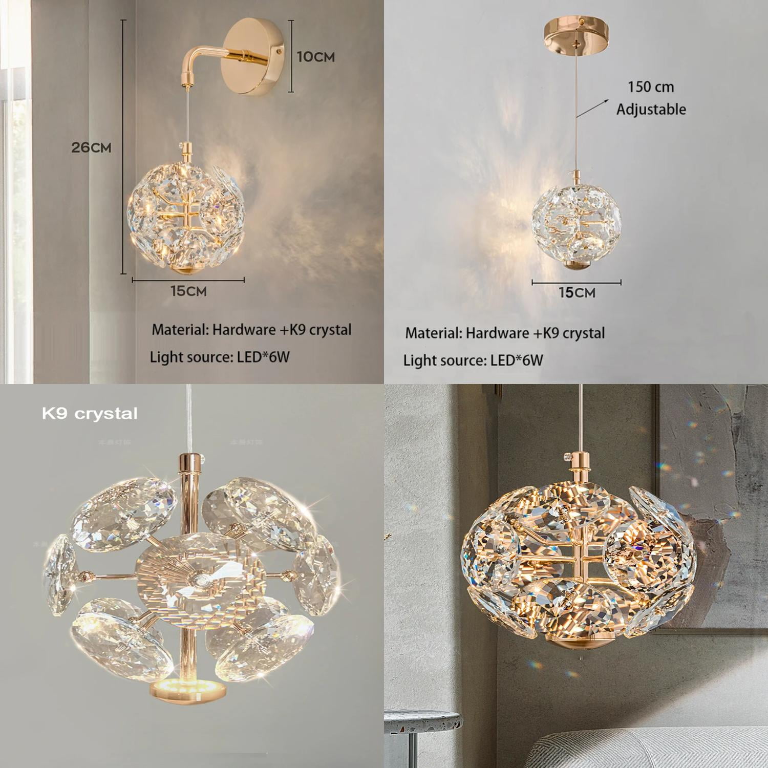 DUFDERIA Modern K9 Pure Crystal Bedside Small Chandelier Light Lluxury ...