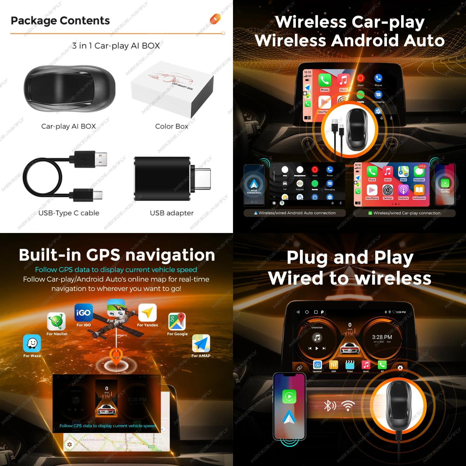 DUFDERIA New Wireless Android Auto Carplay Ai Box Car Smart Streaming ...