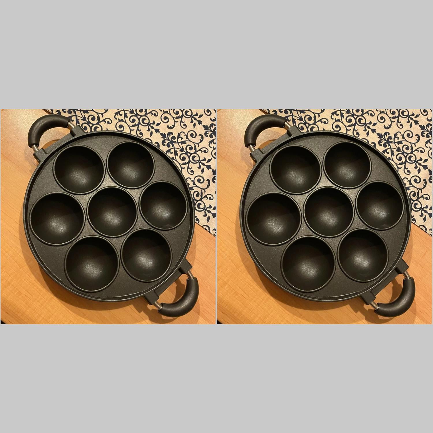 DUFDERIA Nonstick 7-Hole Cast Aluminium Pancake Pan for Fluffy Stuffed ...