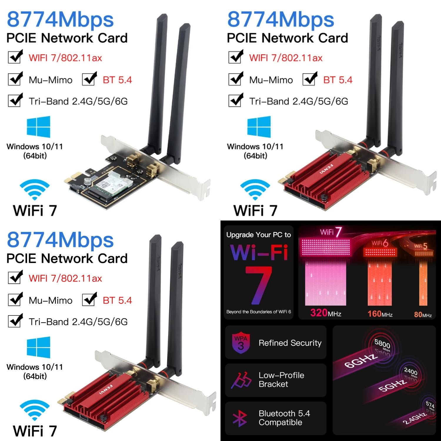 DUFDERIA PCIE WiFi Adapter WiFi 7 For BE200 Wireless 8774Mbps Bluetooth 5.4 802.11AX 5G/6GHz ...