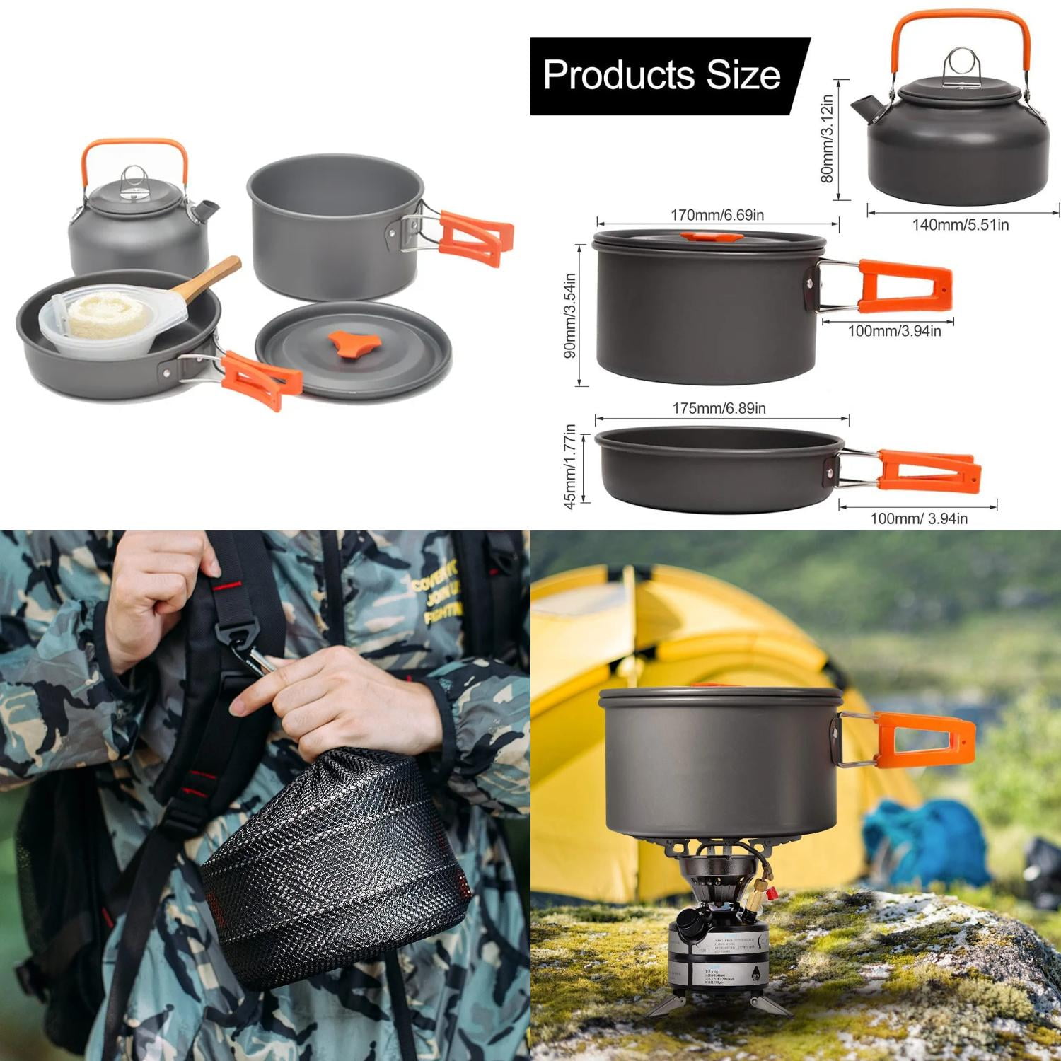 DUFDERIA Portable Aluminum Nonstick Camping Cookware Kit for Outdoor ...