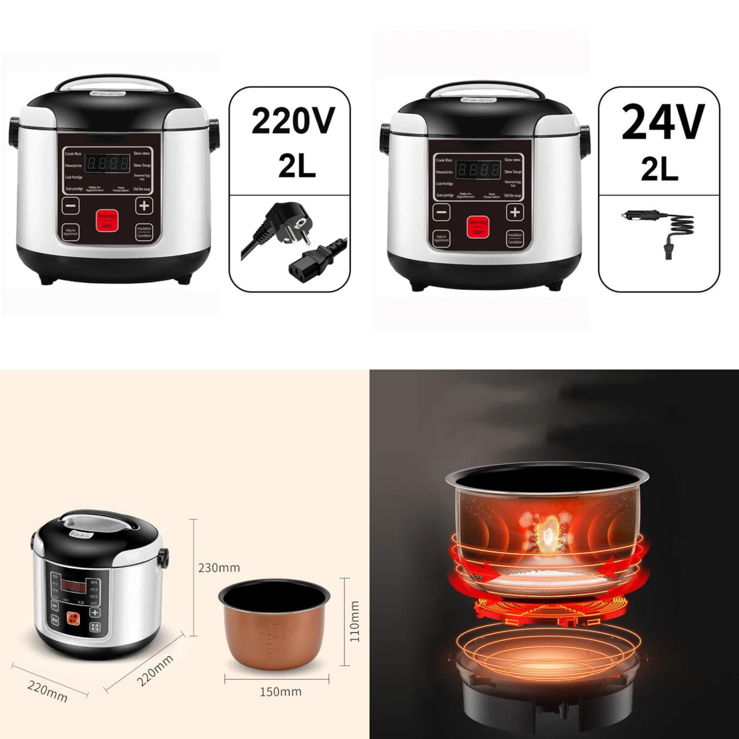 DUFDERIA Portable Compact 2L Mini Rice Cooker for Car Truck Home 12V ...