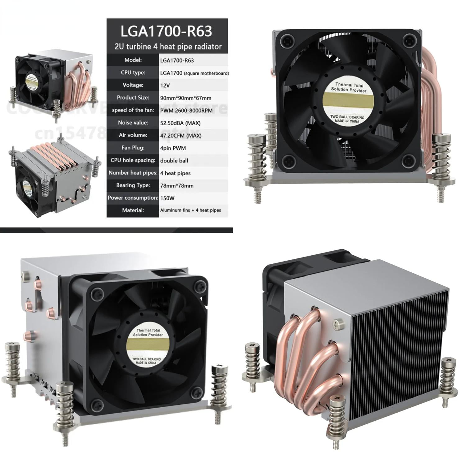 DUFDERIA R63 2U Server CPU Cooler 4 Heatpipes workstation Radiator PWM ...