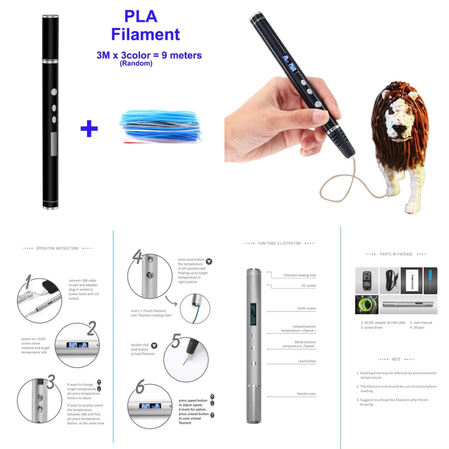 DUFDERIA Small 3D Pen OLED Screen DIY Creative Toy Gifts 3D Printing ...