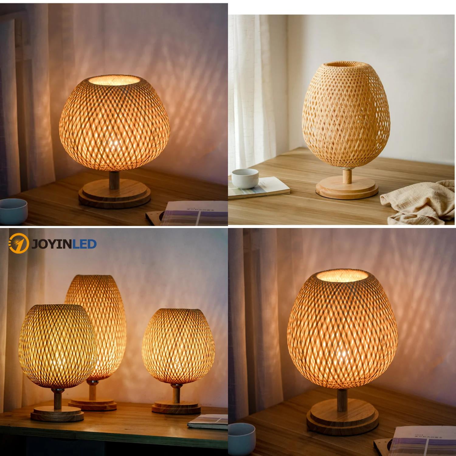 DUFDERIA Small Rattan Table Lamp Stepless Dimmable Beside Lamp Vintage ...