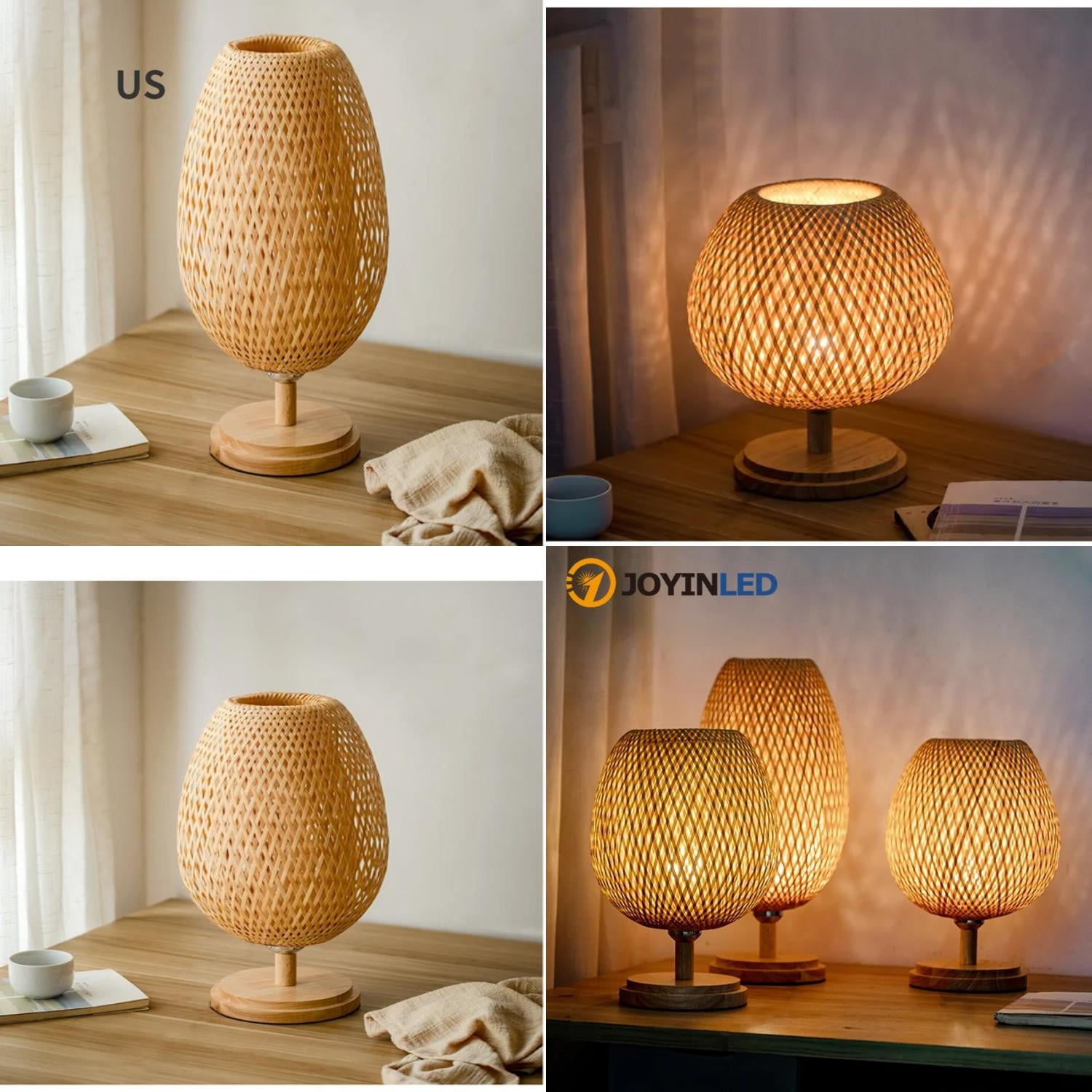 DUFDERIA Small Rattan Table Lamp Stepless Dimmable Beside Lamp Vintage ...