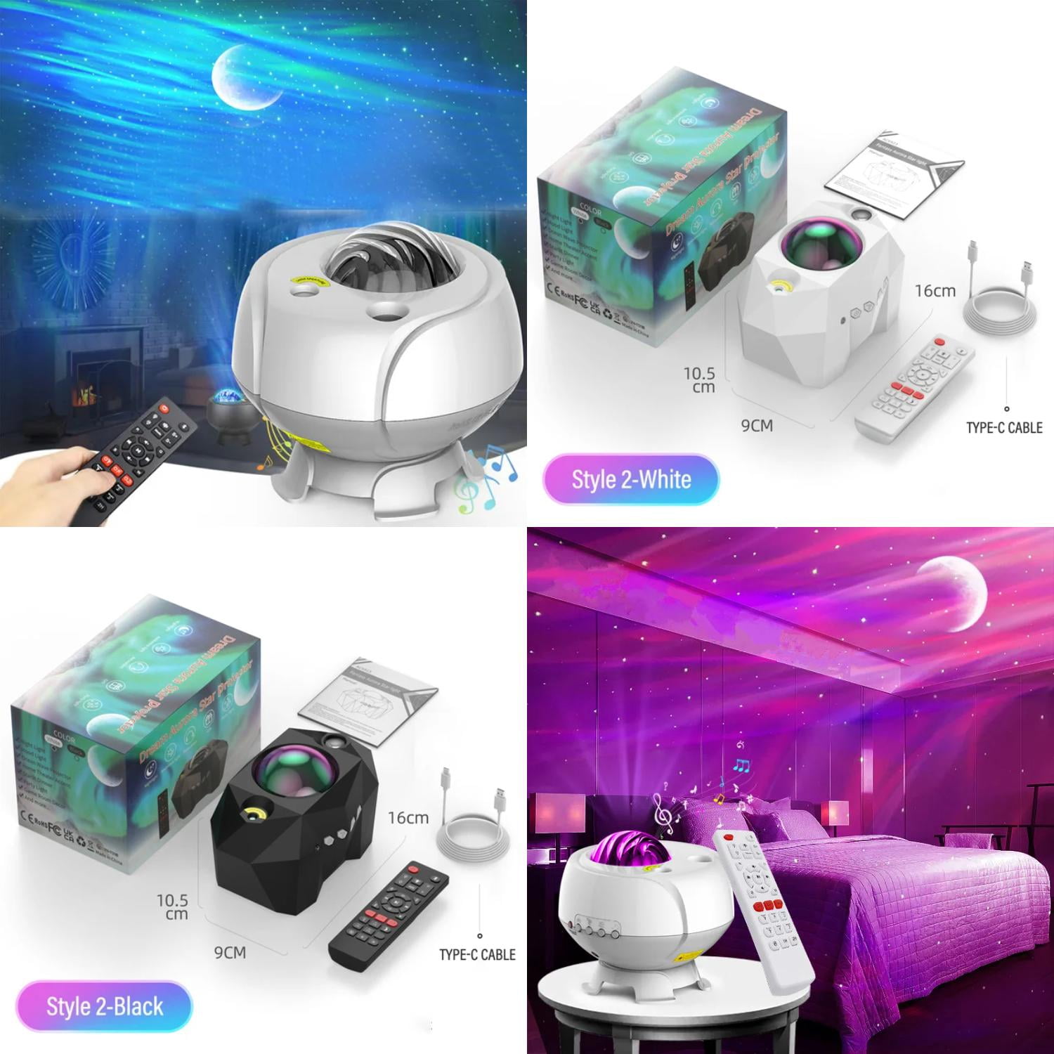 DUFDERIA Star Projector 3 in 1 Night Light Projector Wireless Music ...