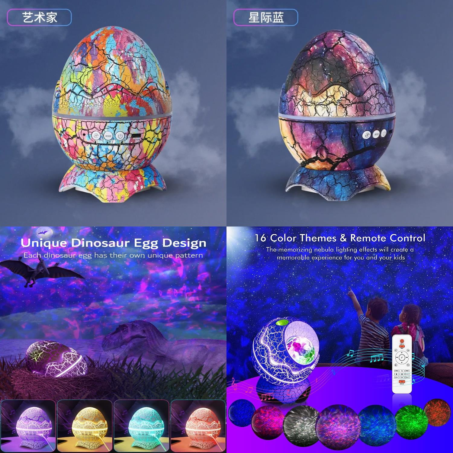 DUFDERIA Star Projector Dinosaur Egg Projector Bedroom Remote Control ...