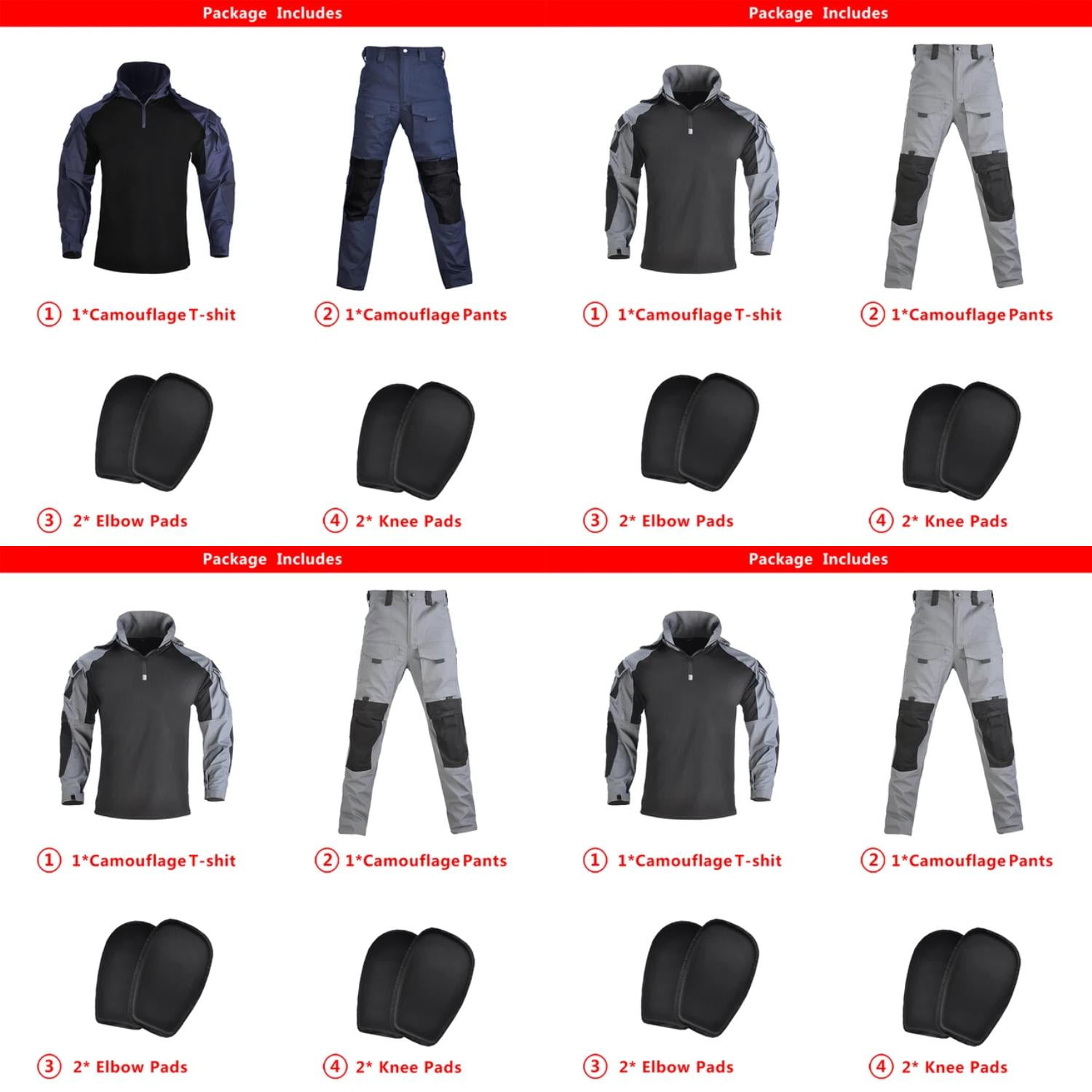 DUFDERIA Tactical Suits Camo Suits +pads Pants Military Uniform Men ...