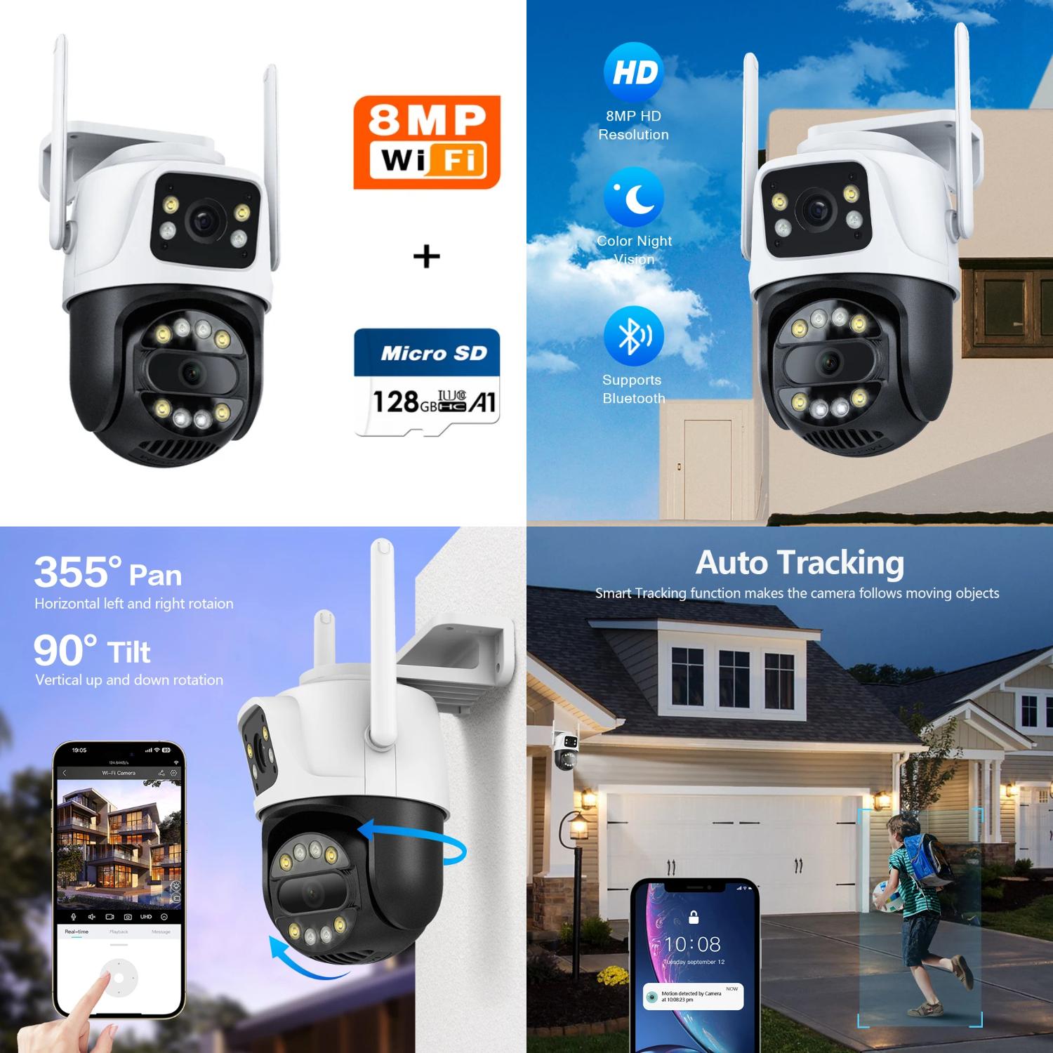 DUFDERIA Top-of-the-Line iCSee Wi-Fi Outdoor PTZ Camera with ...