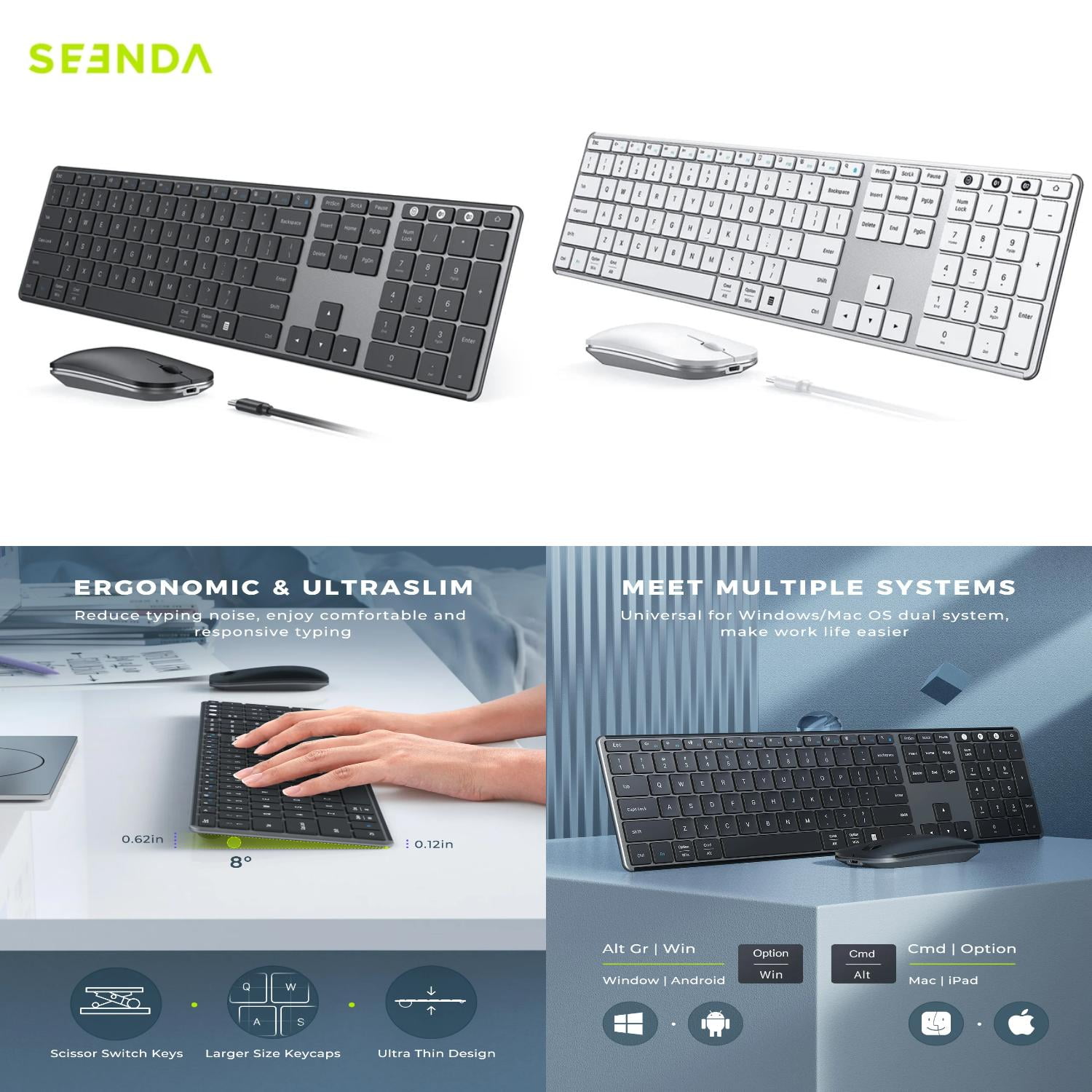 DUFDERIA Wireless Bluetooth Keyboard and Mouse Combo Multi-Device ...