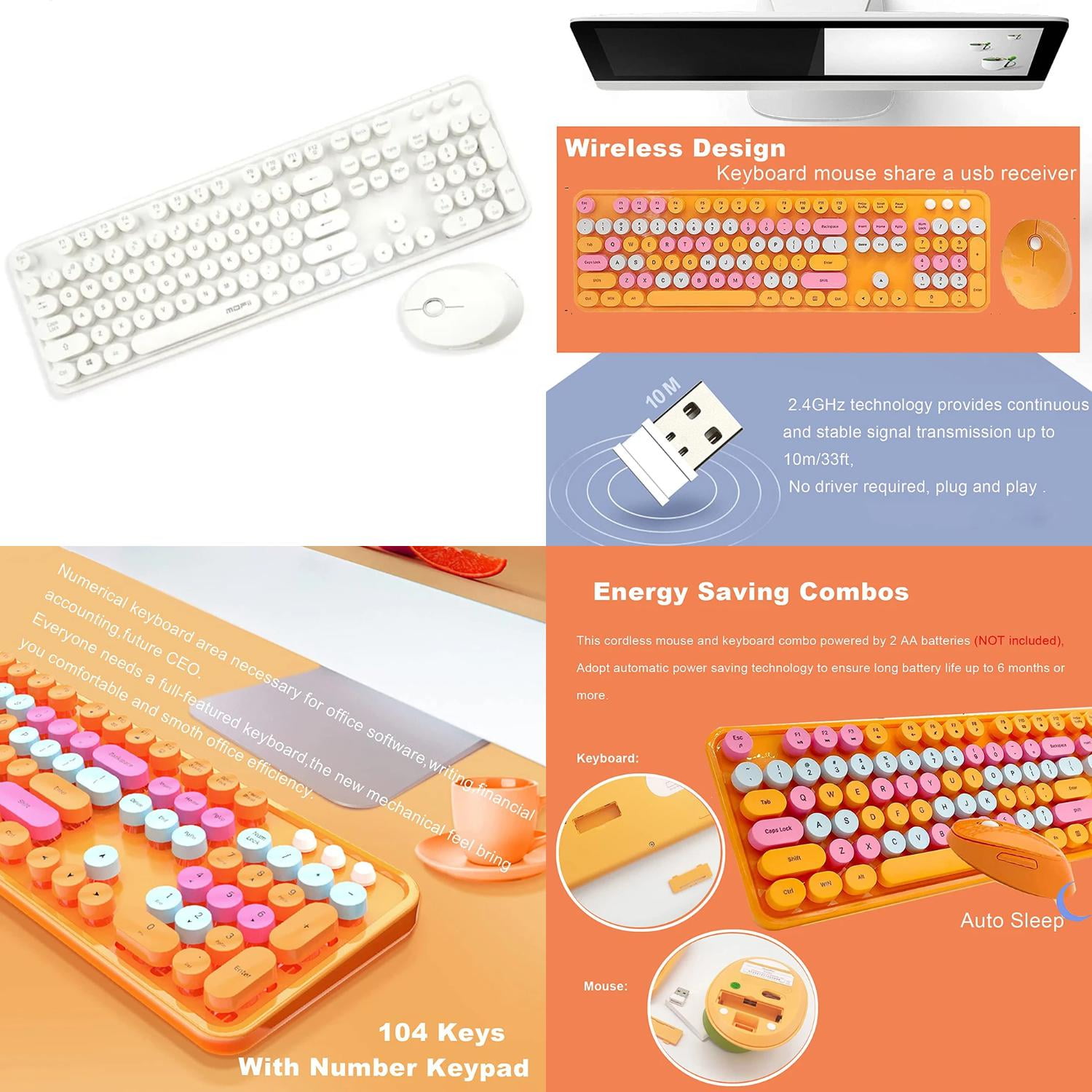 Dufderia Wireless Keyboard Mouse Combo 104 Key Full Size Usb Cordless