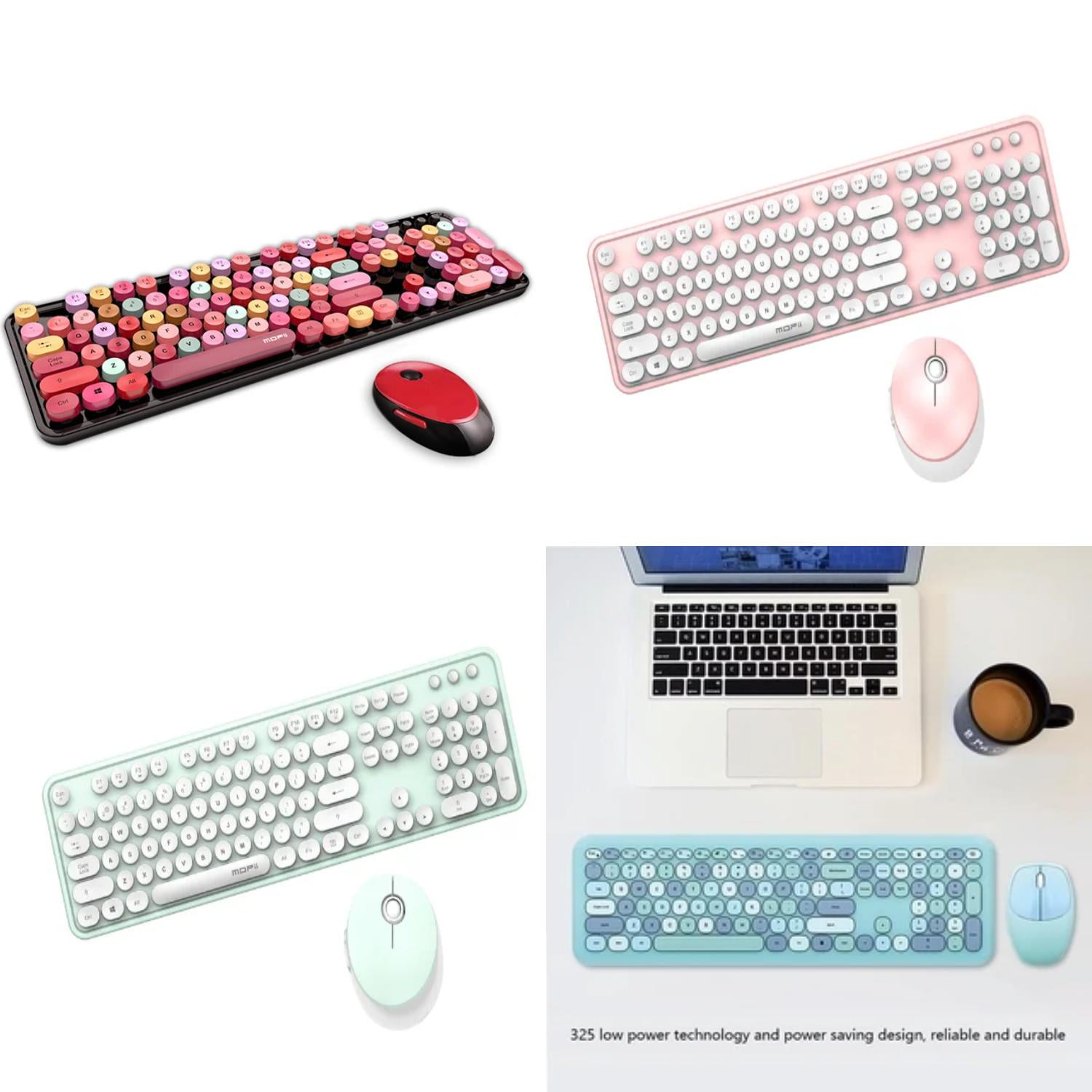 DUFDERIA Wireless Keyboard and Mouse Combo 2.4G Full-Size Retro ...