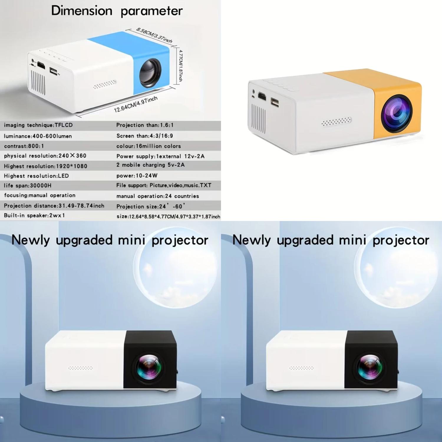 DUFDERIA YG300 HD mini projector with USB and SD memory-enhance your ...