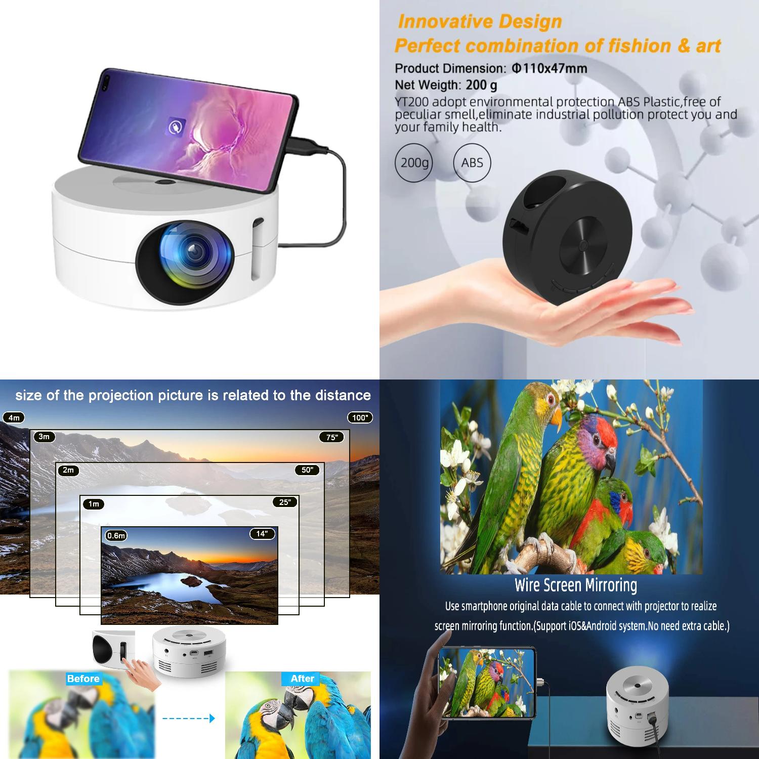 DUFDERIA YT200 LED Mobile Video Mini Projector Theater Media Player ...