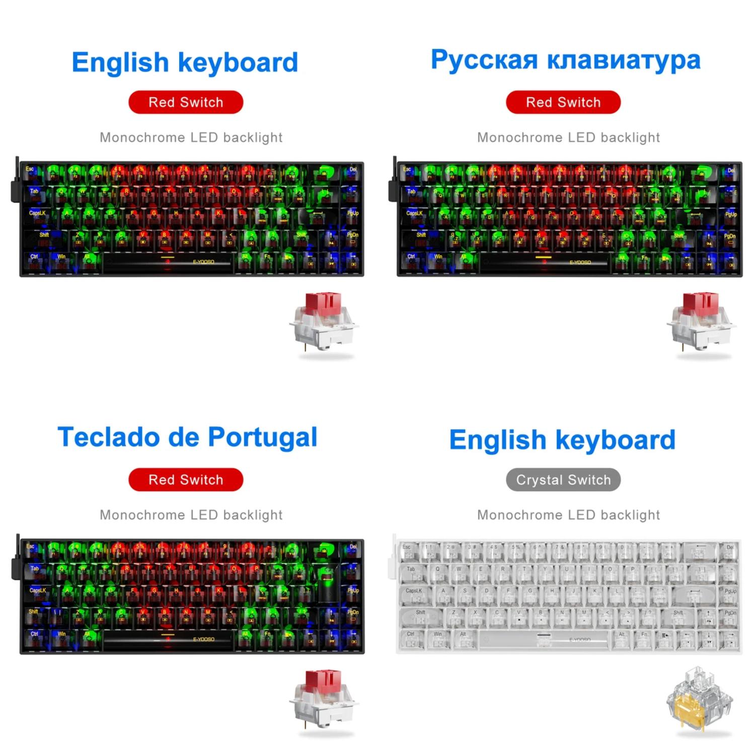 DUFDERIA Z686 USB Mini slim Mechanical Gaming Wired Keyboard Red Switch ...