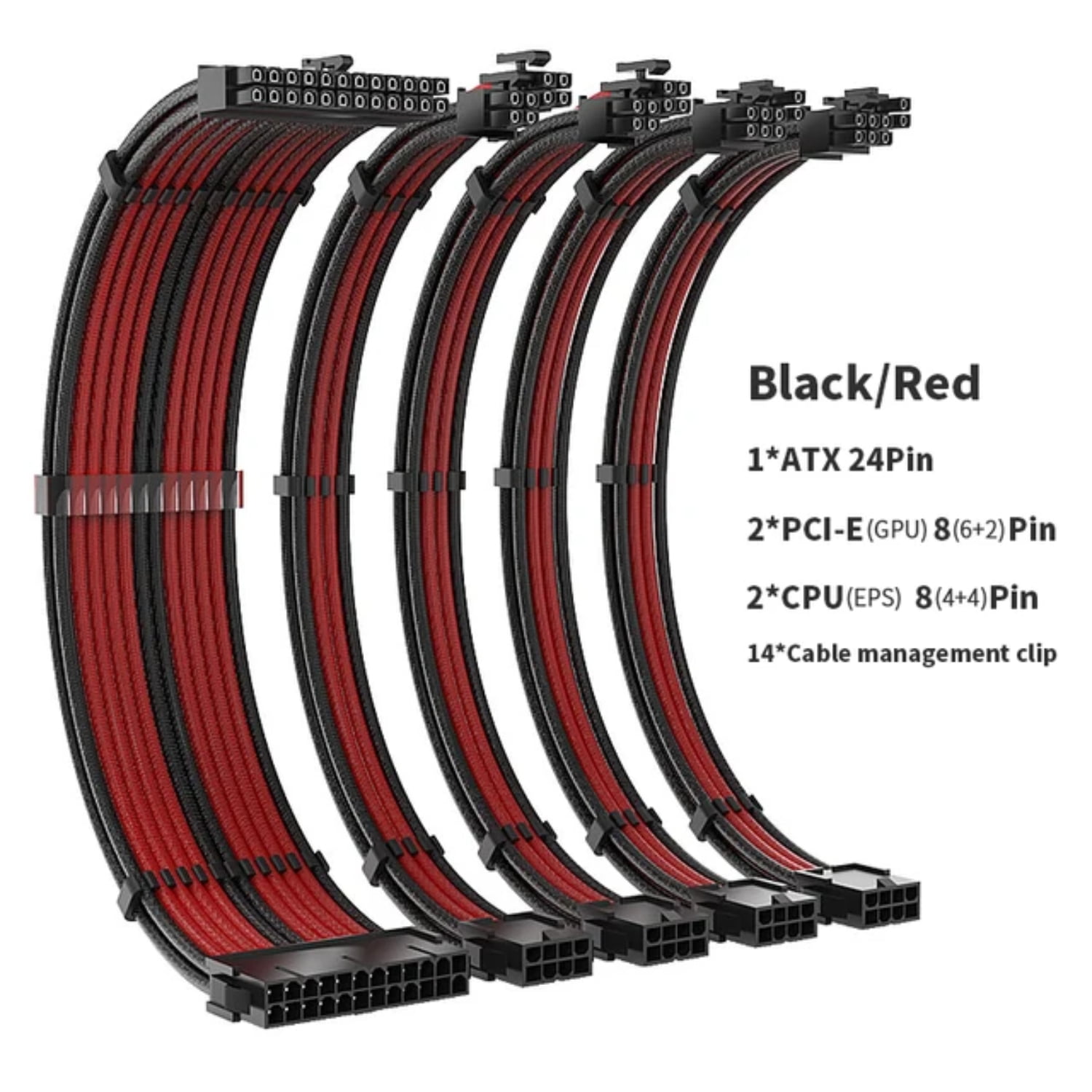 DUFDIE 5 Piece Kit 350mm PSU Extension Cable ATX 24Pin PCI-E 6+2Pin CPU ...