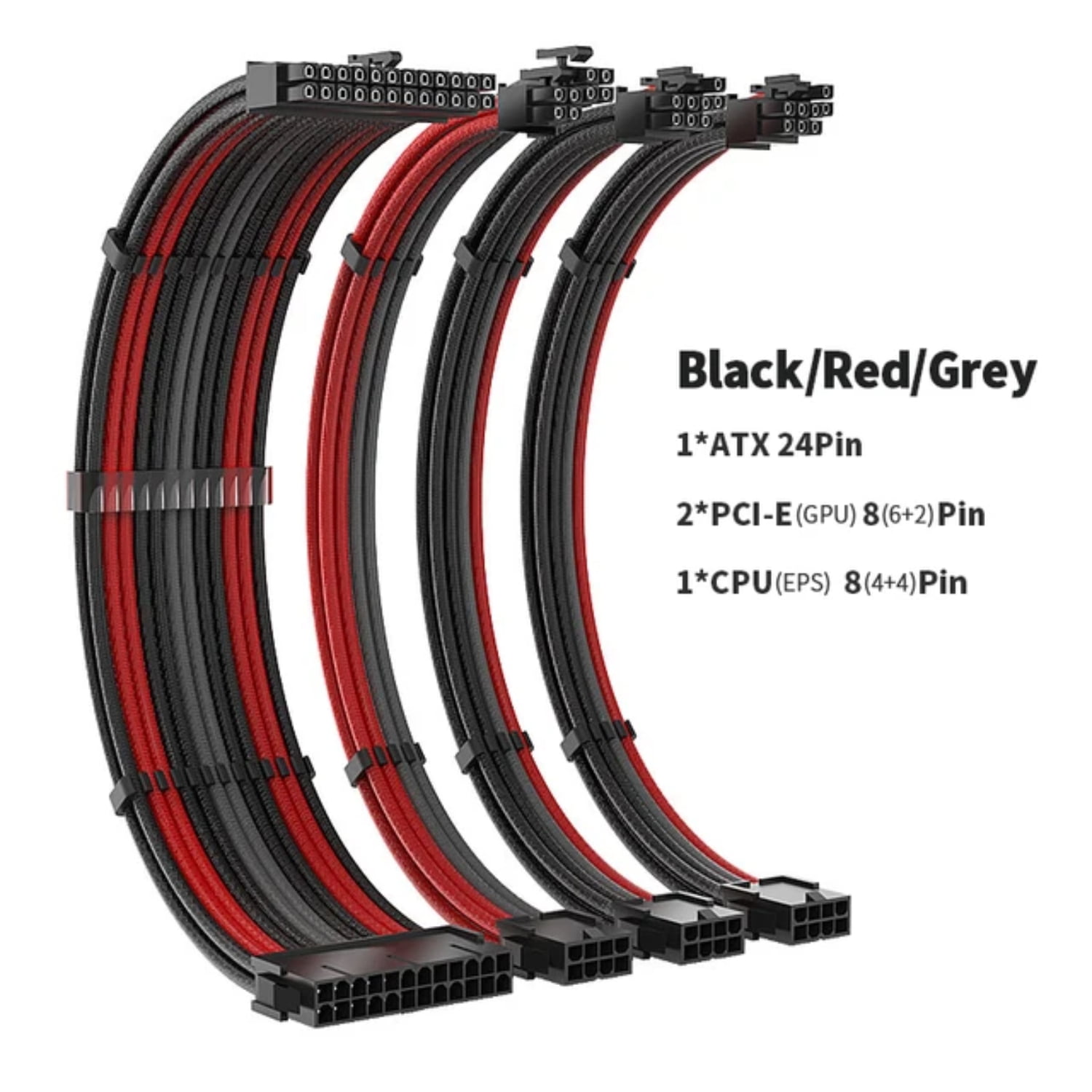 DUFDIE 5 Piece Kit 350mm PSU Extension Cable ATX 24Pin PCI-E 6+2Pin CPU ...