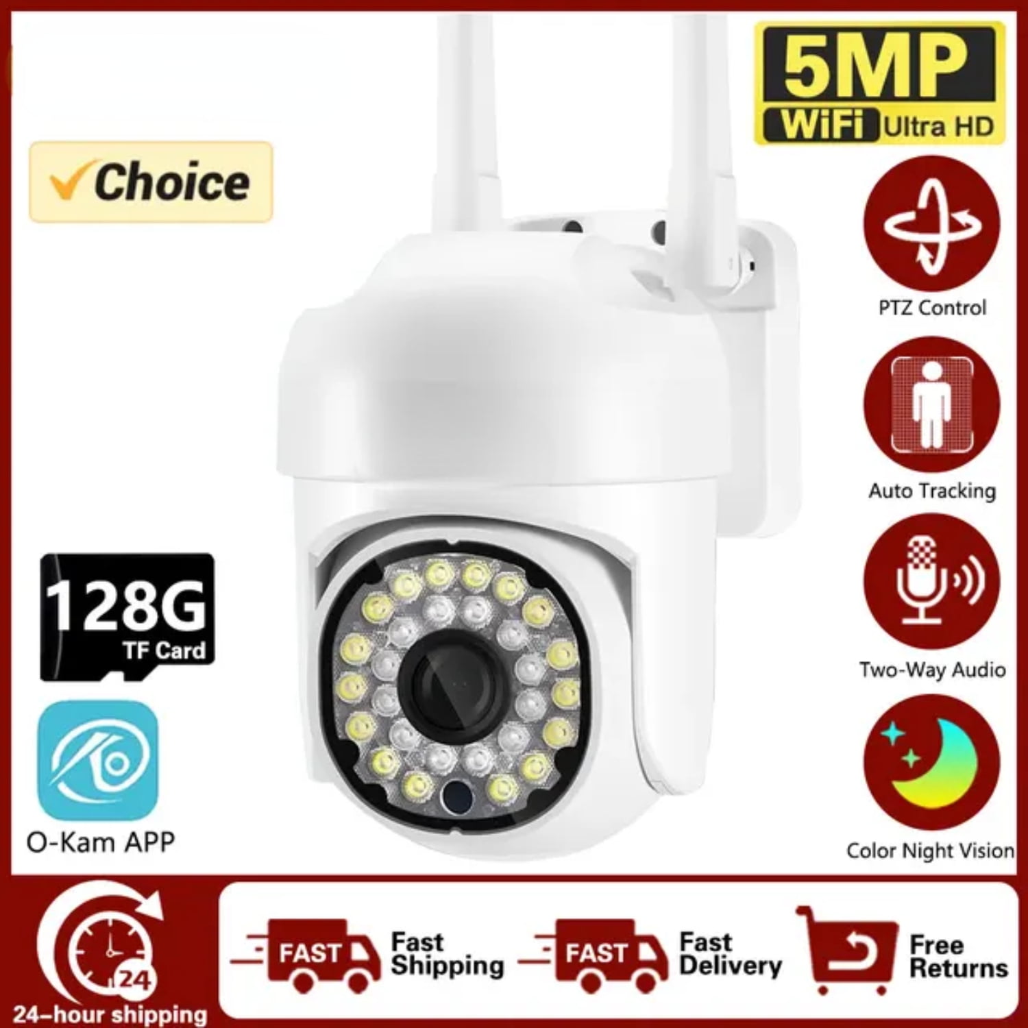 DUFDIE 5MP IP WiFi Surveillance Camera with Automatic Human Tracking ...