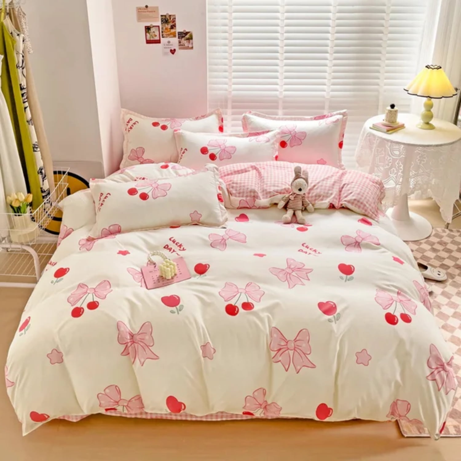 DUFDIE Cozy and Elegant Princess Style Pink Bow Knot Bed Linen Set for ...