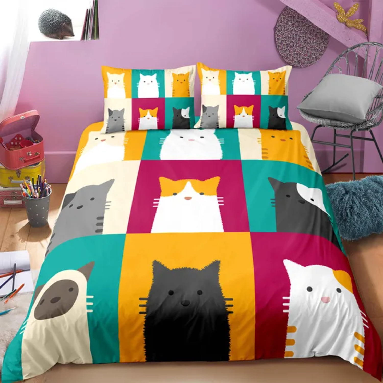 DUFDIE Cute Animal Single Size Bedding Set - Adorable Cat Dog Owl Panda ...