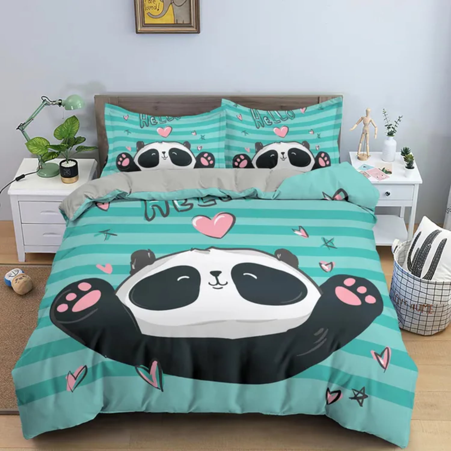 DUFDIE Cute Cartoon Panda 3D Printed Bedding Set with Pillowcase ...